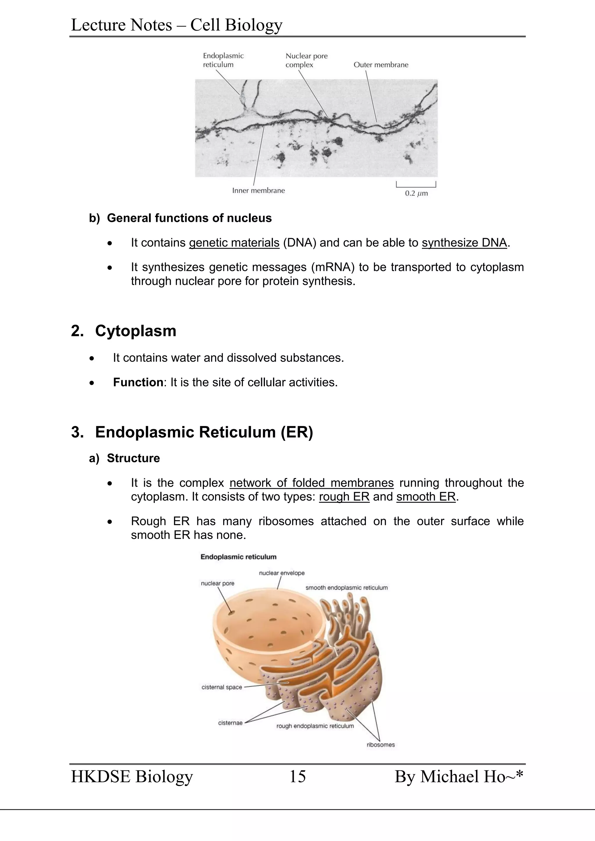 Lecture notes cell biology | PDF