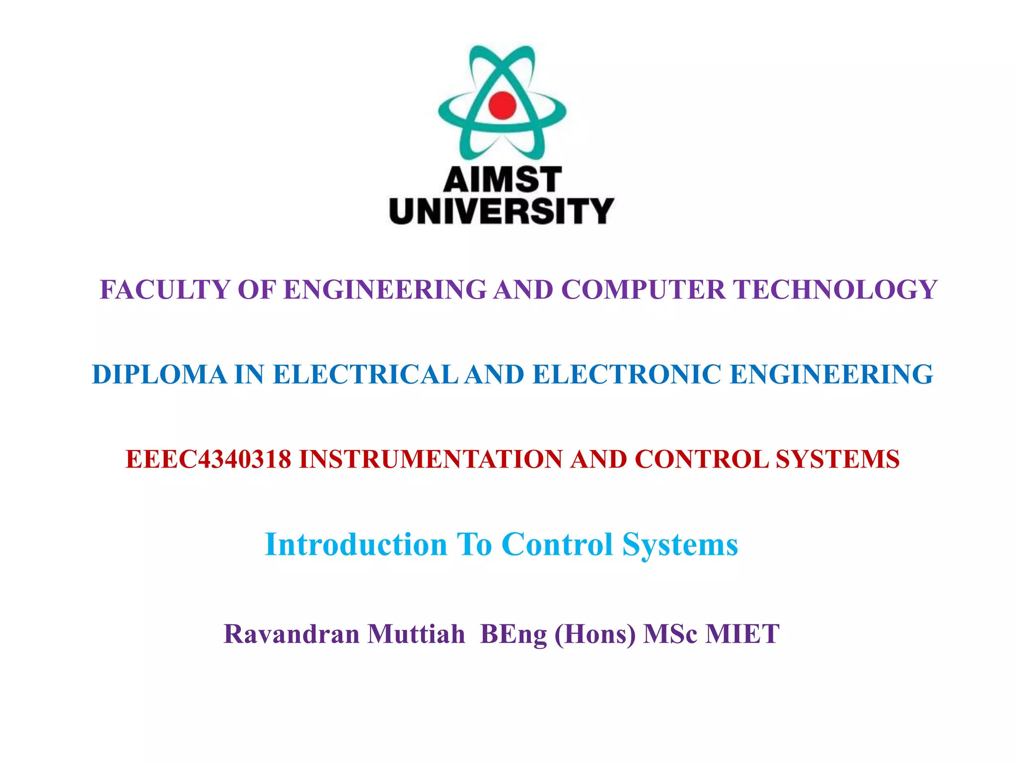 Lecture Notes: EEEC4340318 Instrumentation and Control Systems ...