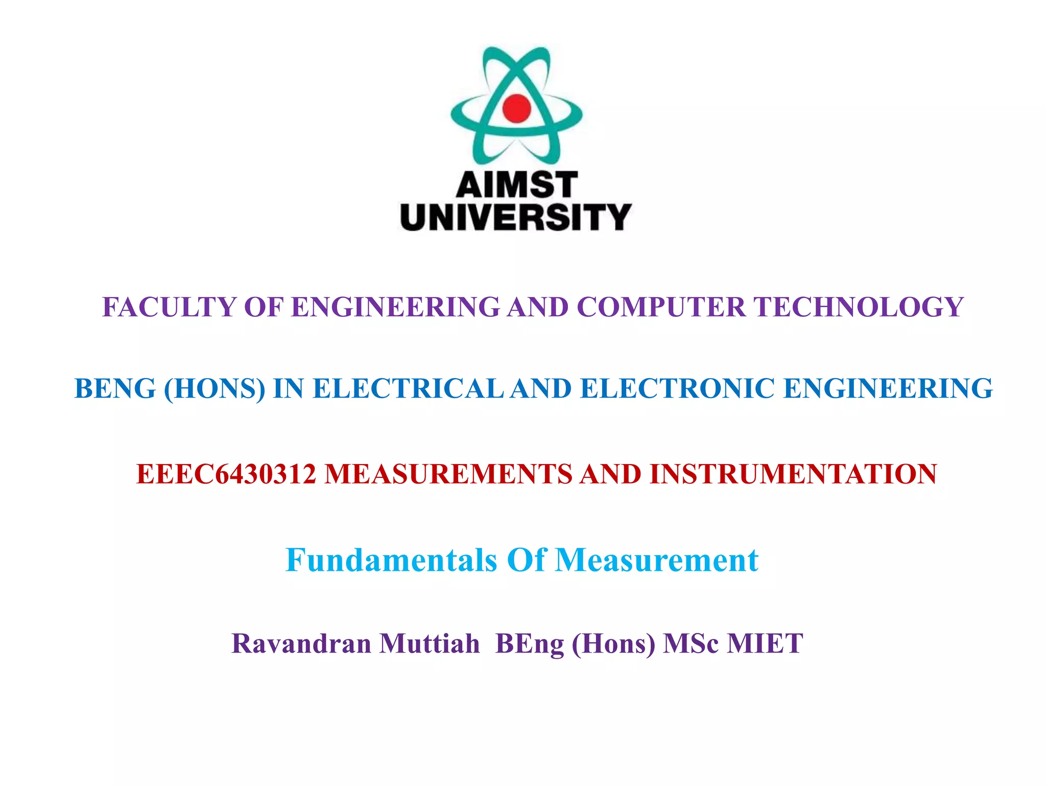 Lecture Notes: EEEC6430312 Measurements And Instrumentation ...