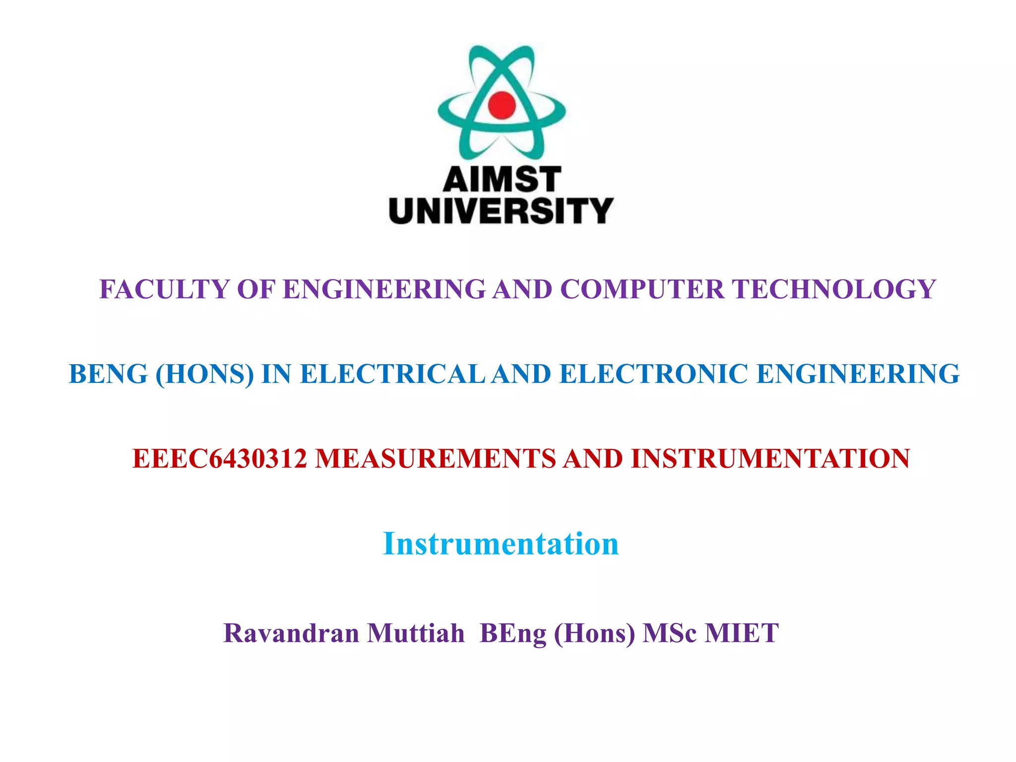 Lecture Notes: EEEC6430312 Measurements And Instrumentation ...