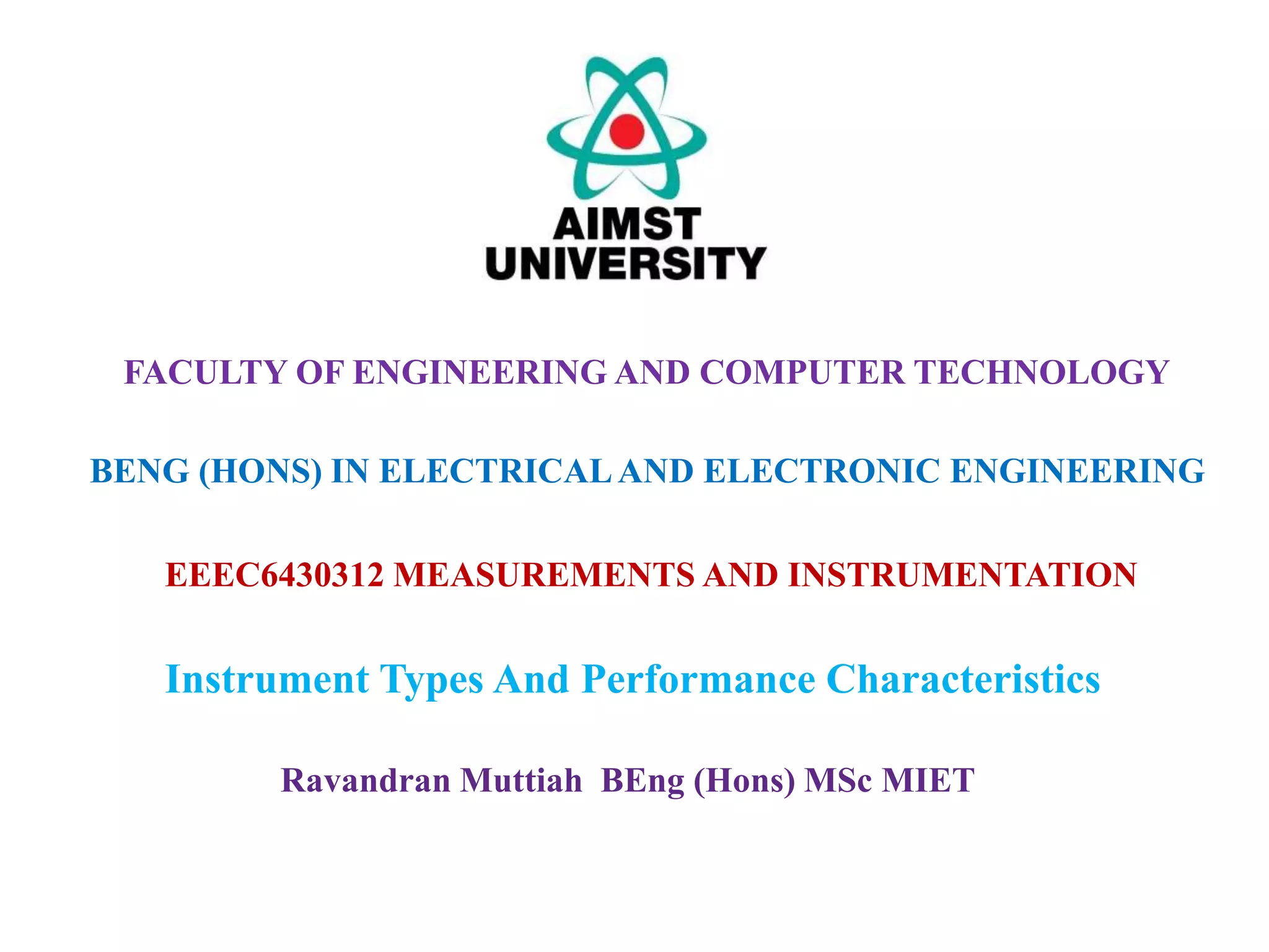 Lecture Notes: EEEC6430312 Measurements And Instrumentation ...