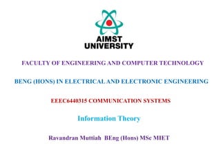 Lecture Notes: EEEC6440315 Communication Systems - Information Theory | PPT
