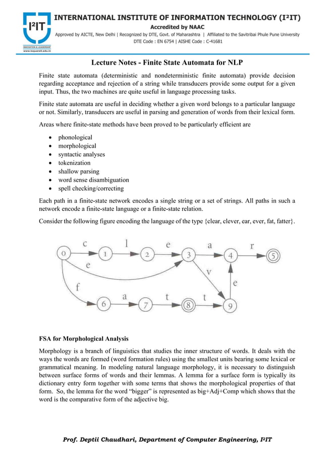 Lecture Notes Finite State Automata For Nlppdf Programming Languages Computing