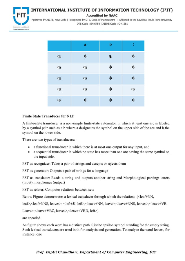 Lecture Notes Finite State Automata For Nlp Pdf