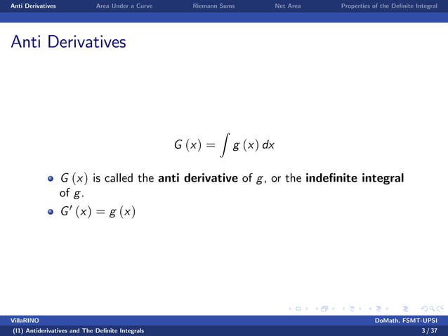 Benginning Calculus Lecture notes 12 - anti derivatives indefinite and ...