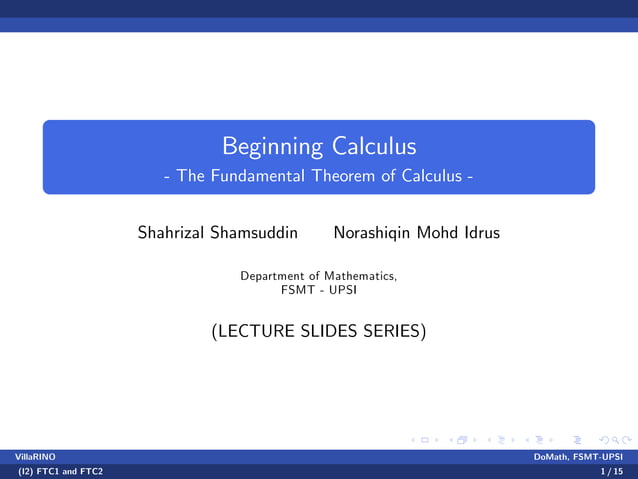 Benginning Calculus Lecture notes 13 - fundamental theorem of calculus ...