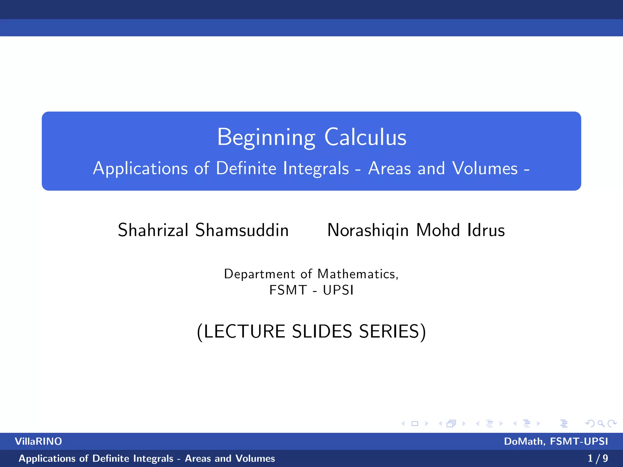 Benginning Calculus Lecture notes 14 - areas & volumes | PPT