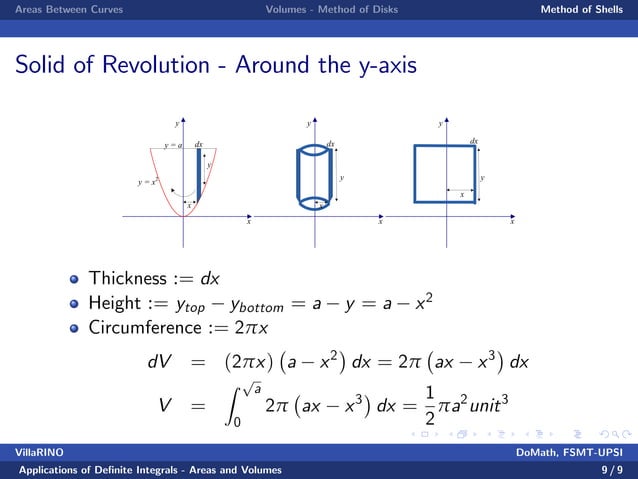 Benginning Calculus Lecture notes 14 - areas & volumes | PPT