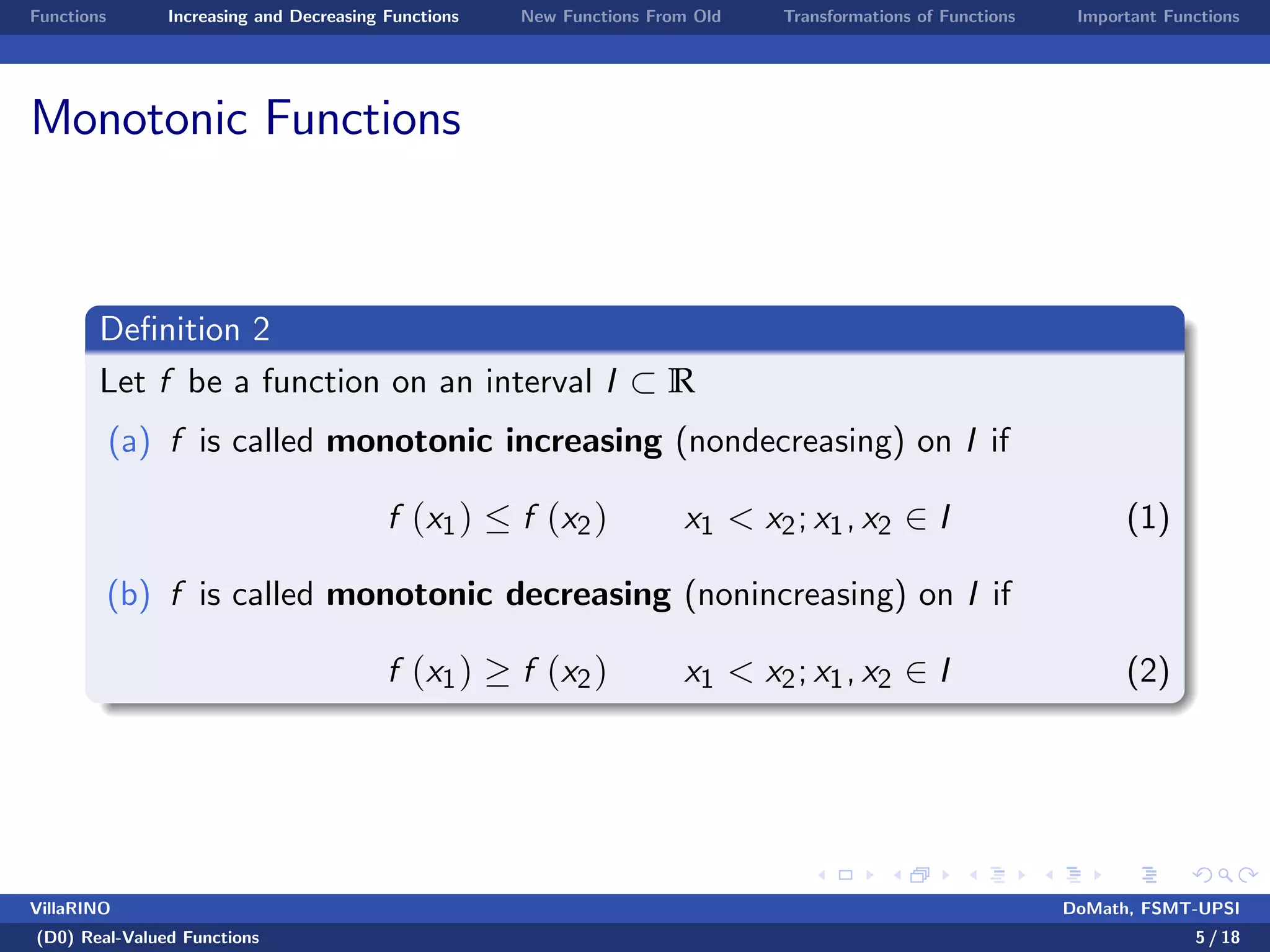 Benginning Calculus Lecture notes 1 - functions | PDF