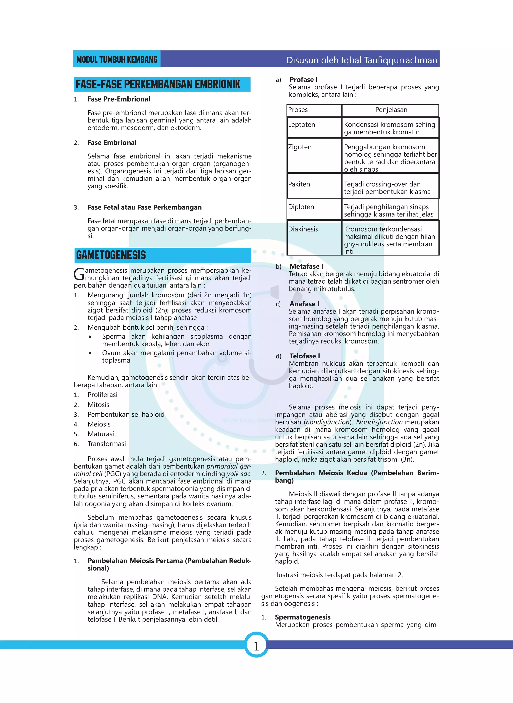 Lecture Notes 1 Perkembangan Embrionik Awal | PDF