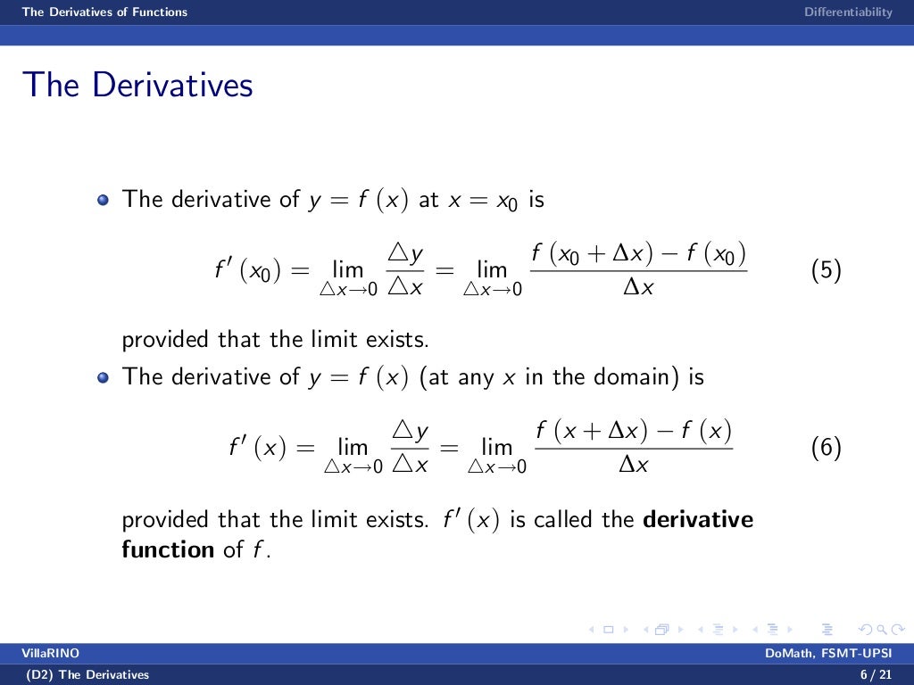 Benginning Calculus Lecture notes 3 - derivatives