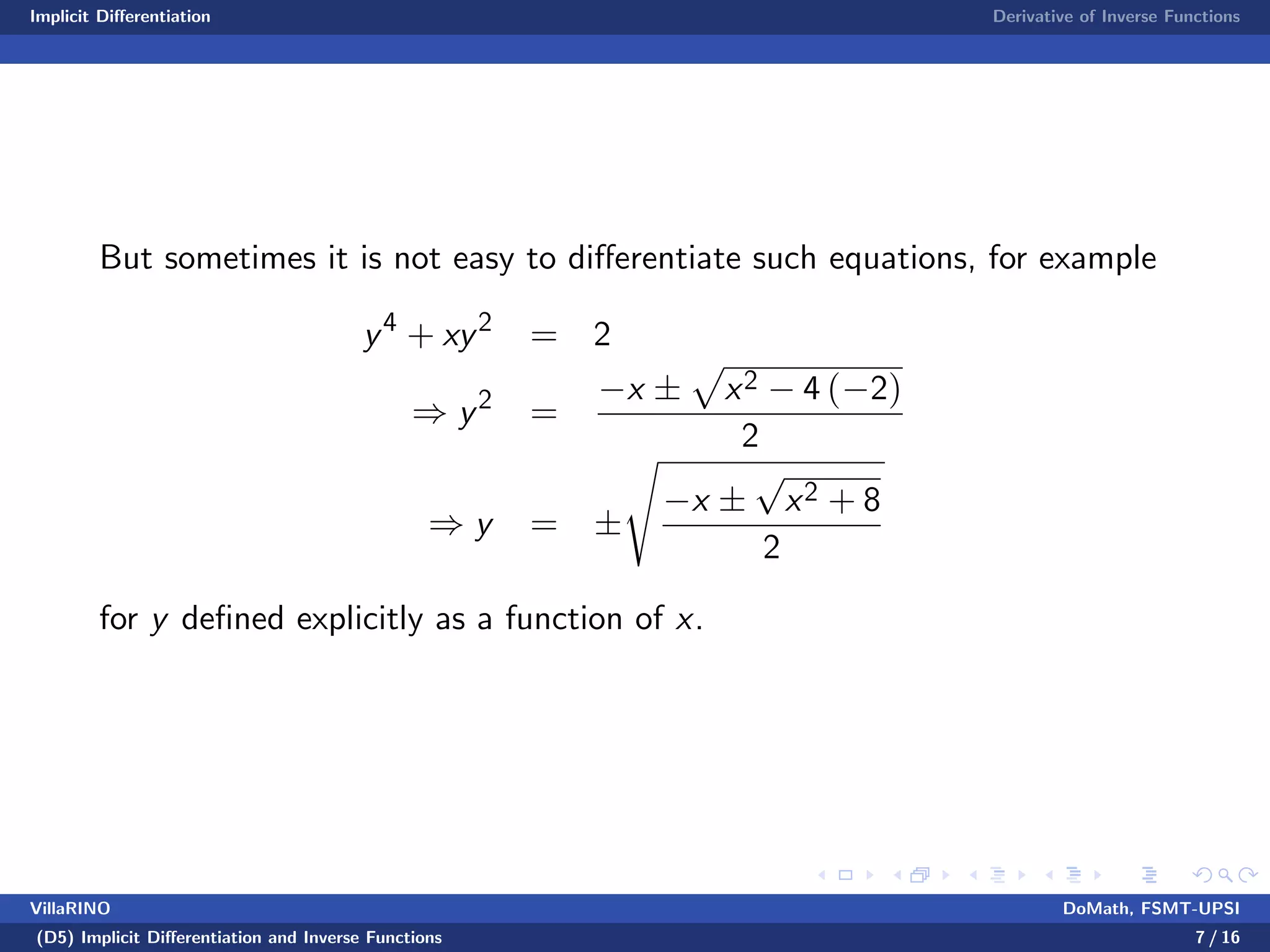 Benginning Calculus Lecture notes 6 - implicit differentiation | PPT