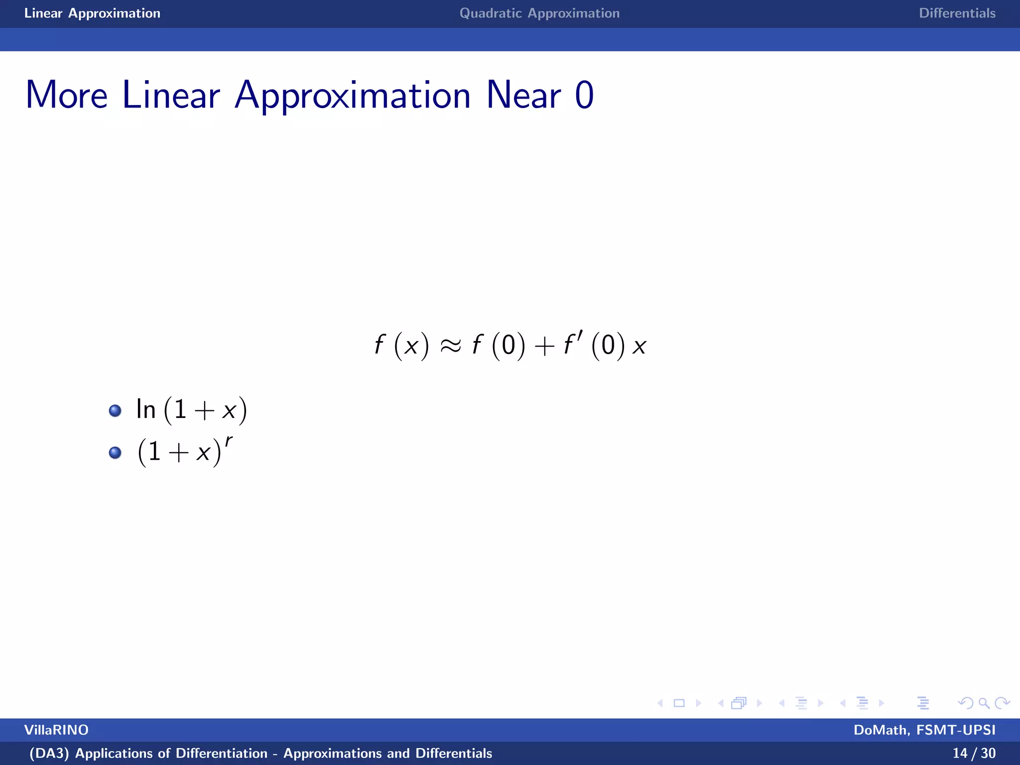 Benginning Calculus Lecture notes 8 - linear, quadratic approximation | PDF