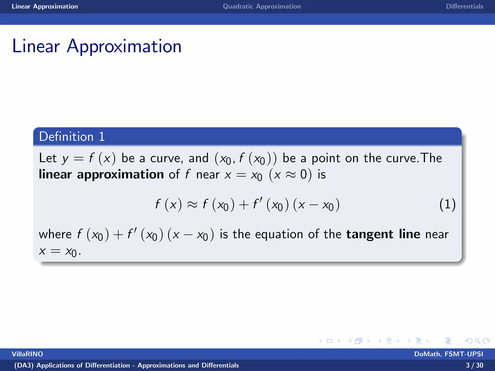 Benginning Calculus Lecture Notes 8 Linear Quadratic Approximation Ppt