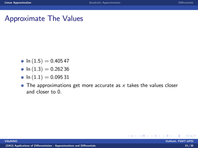 Benginning Calculus Lecture notes 8 - linear, quadratic approximation | PPT