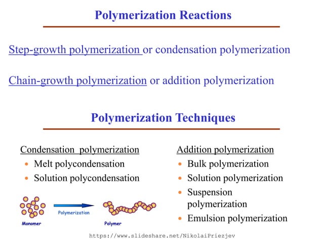 Lecture Polymerization Reactions And Techniques