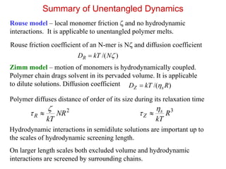 Lecture: Dynamics of Polymer Solutions and Melts | PDF