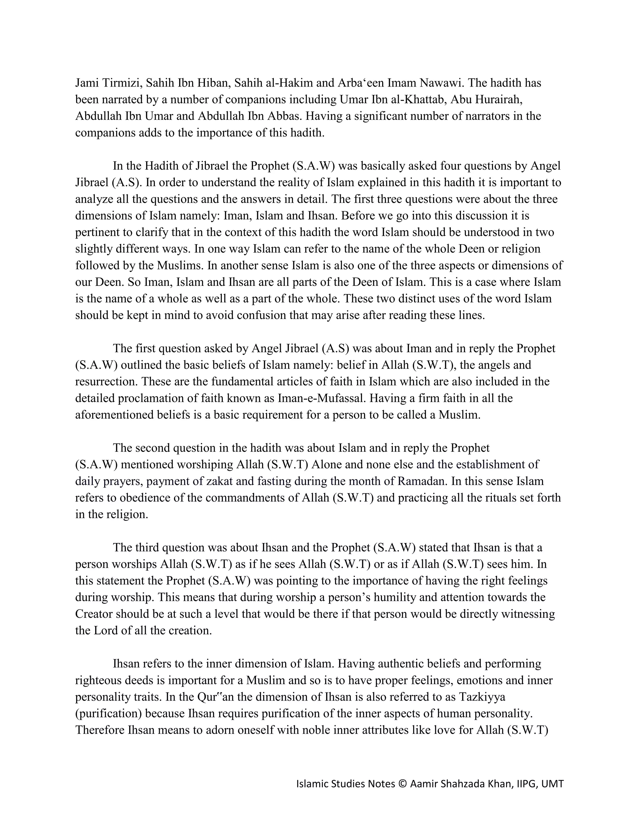 Lecture Notes for Module 1 - Hadith of Jibrael.pdf