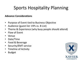 Sports Events Management, Lecture notes, hospitality, 3.14
