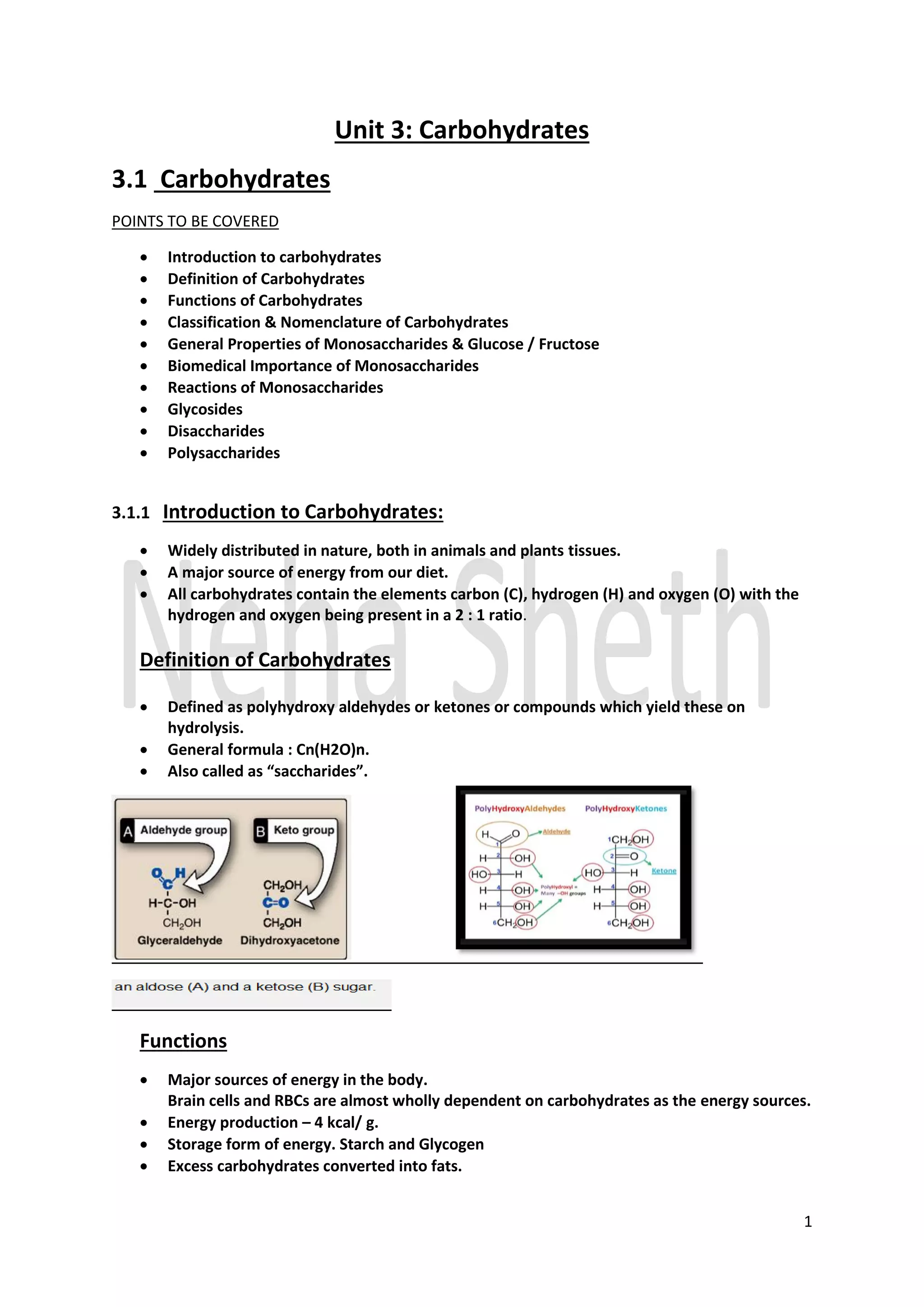 Lecture notes on Chemistry of carbohydrates | PDF