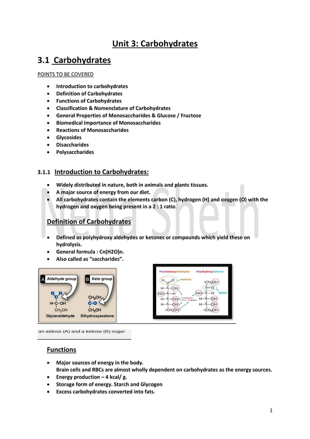 Lecture notes on Chemistry of carbohydrates | PDF | Chemistry | Science