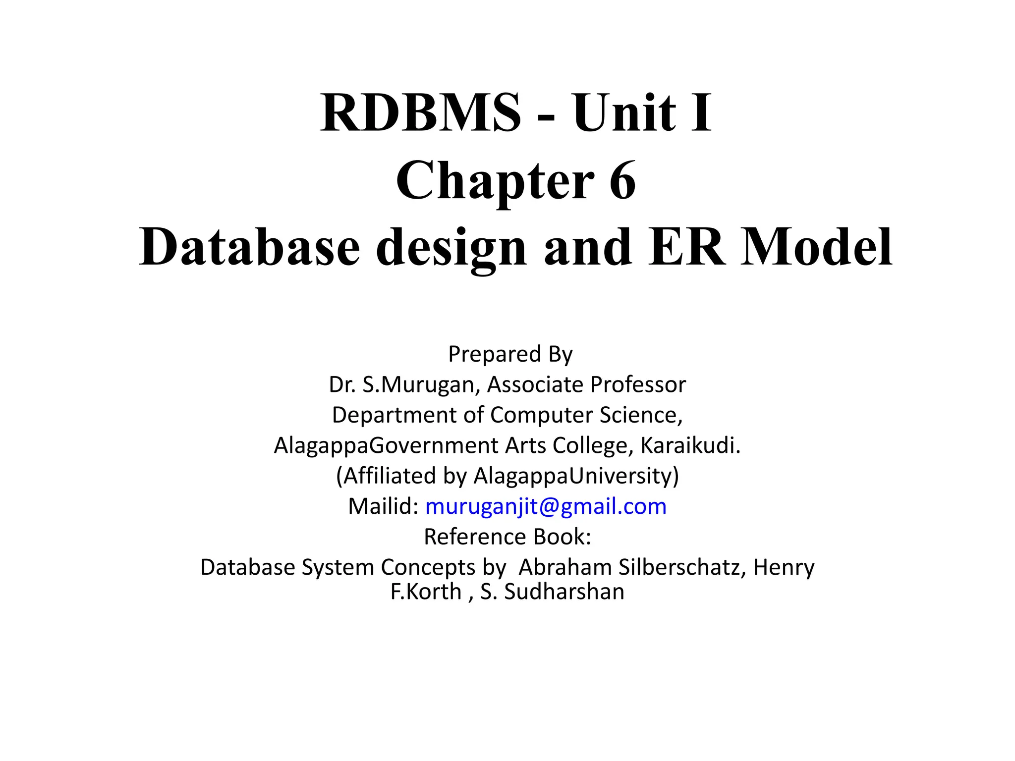Lecture Notes Unit 1 chapter 6 E-R MODEL | PDF