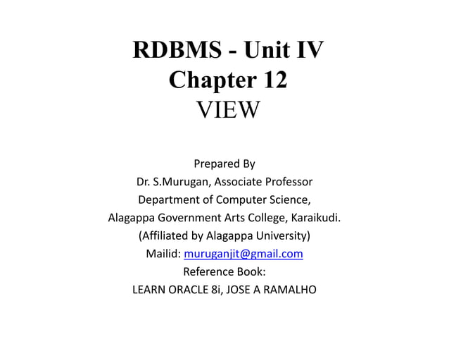 RDBMS Lecture Notes Unit4 chapter12 VIEW | PPT | Free Download