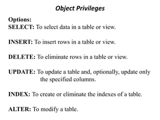 Lecture Notes Unit4 Chapter13 users , roles and privileges | PDF