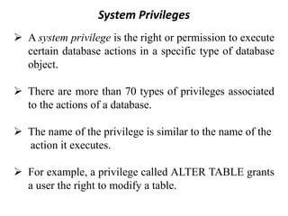 Lecture Notes Unit4 Chapter13 users , roles and privileges | PDF