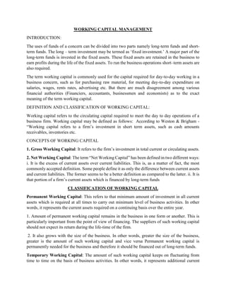Lecture notes working capital management | PDF