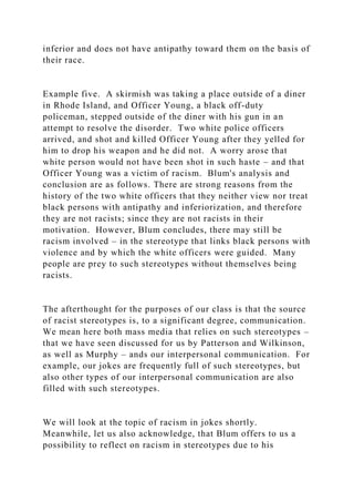 Lecture on Blum, Racism What It Is And What It Isnt & on Kelly a.docx