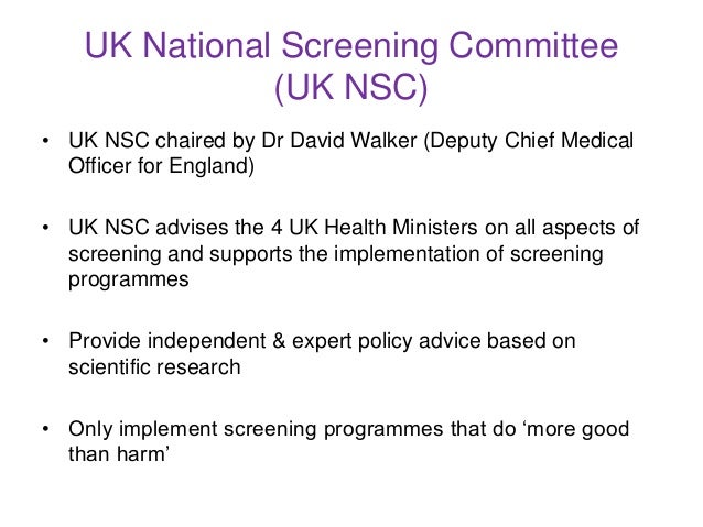 Public Health Screening: Programmes and Policy Lecture