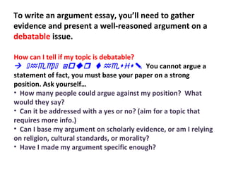 Lecture on writing argumentative essays ppt | PPT