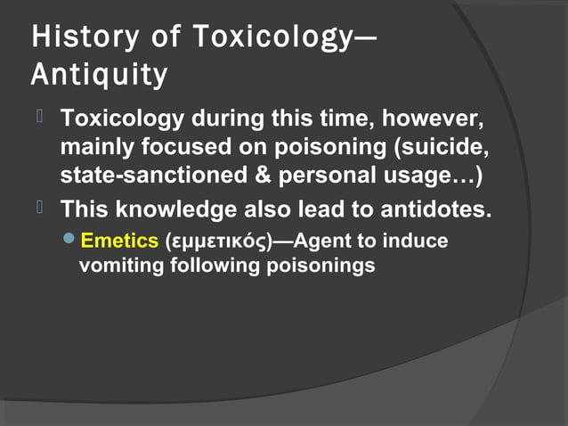 Toxicology-History | PPT | Chemistry | Science