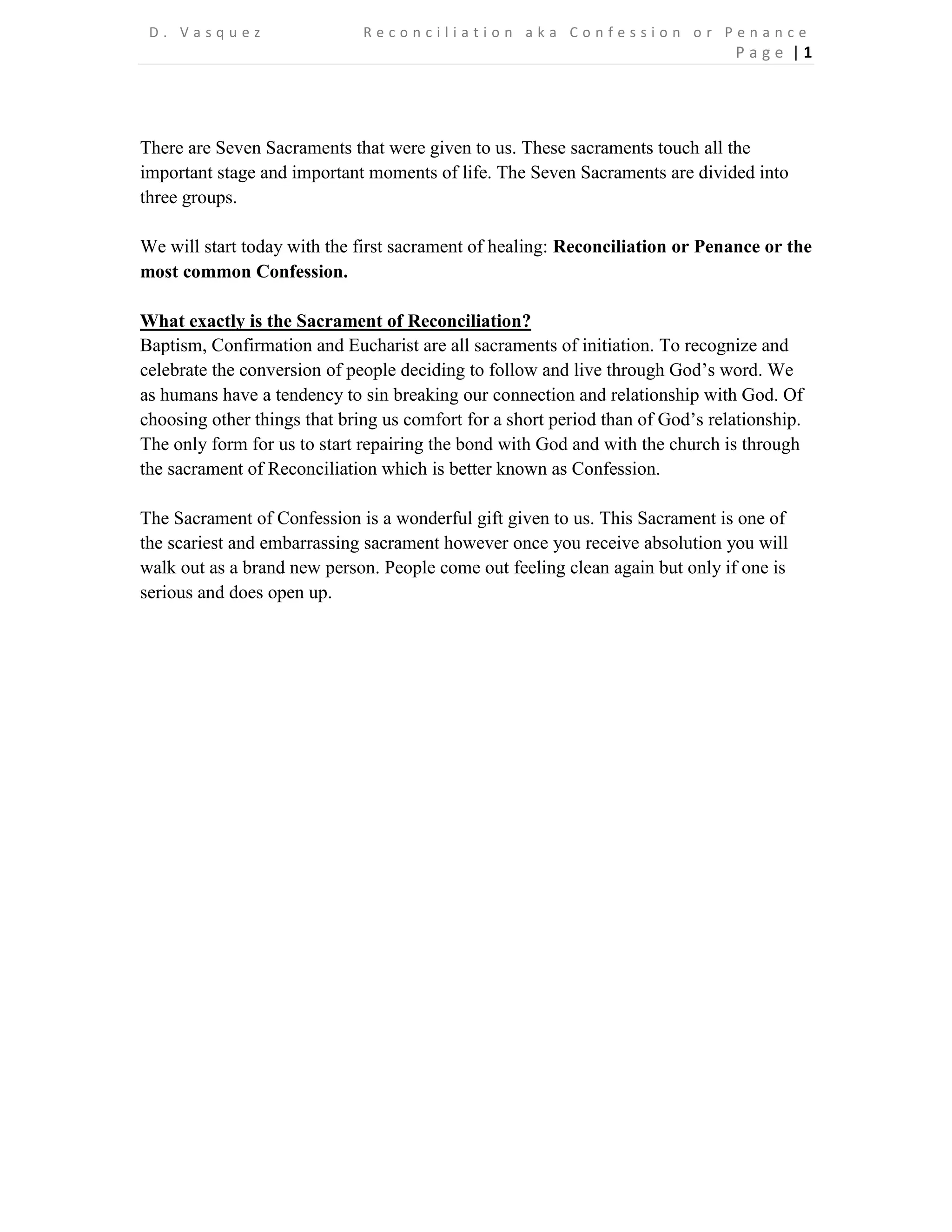 Lecture plan for Confession | PDF