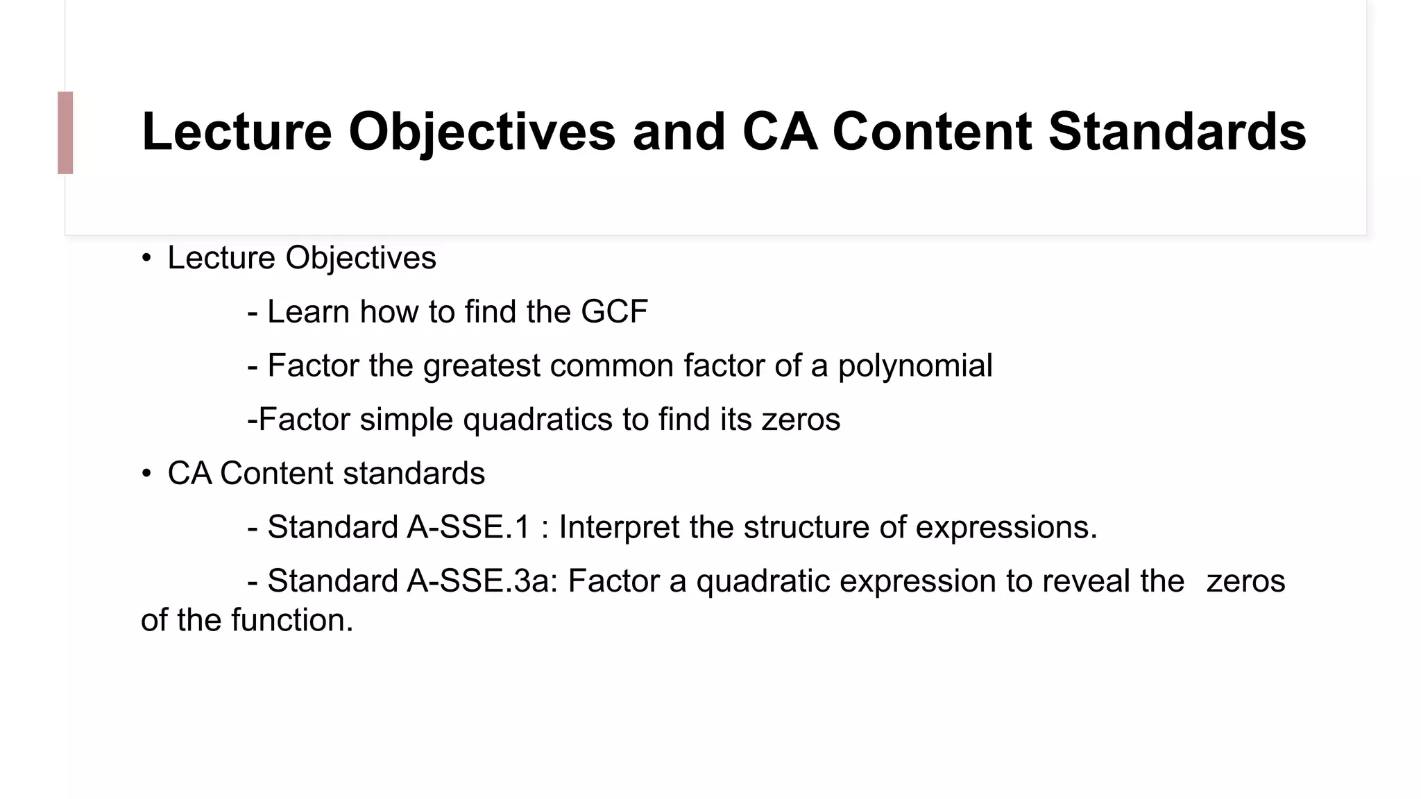 Factoring Polynomials to find its zeros | PPT