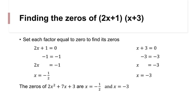 Factoring Polynomials to find its zeros | PPT