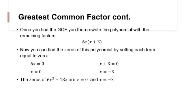 Factoring Polynomials to find its zeros | PPT
