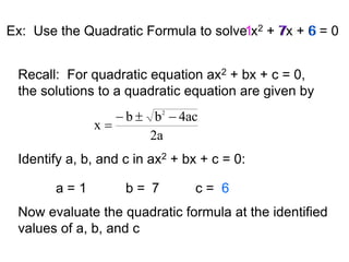 Lecture quadratic equations good one | PPT