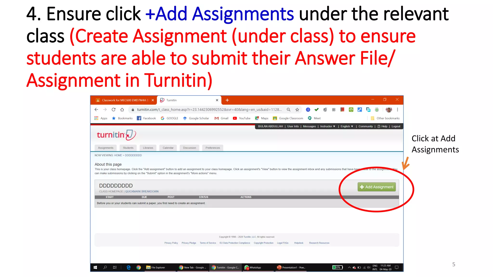 Lecturer How to create class & assignment - turnitin | PPT