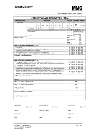 Lecturer observation form | DOC