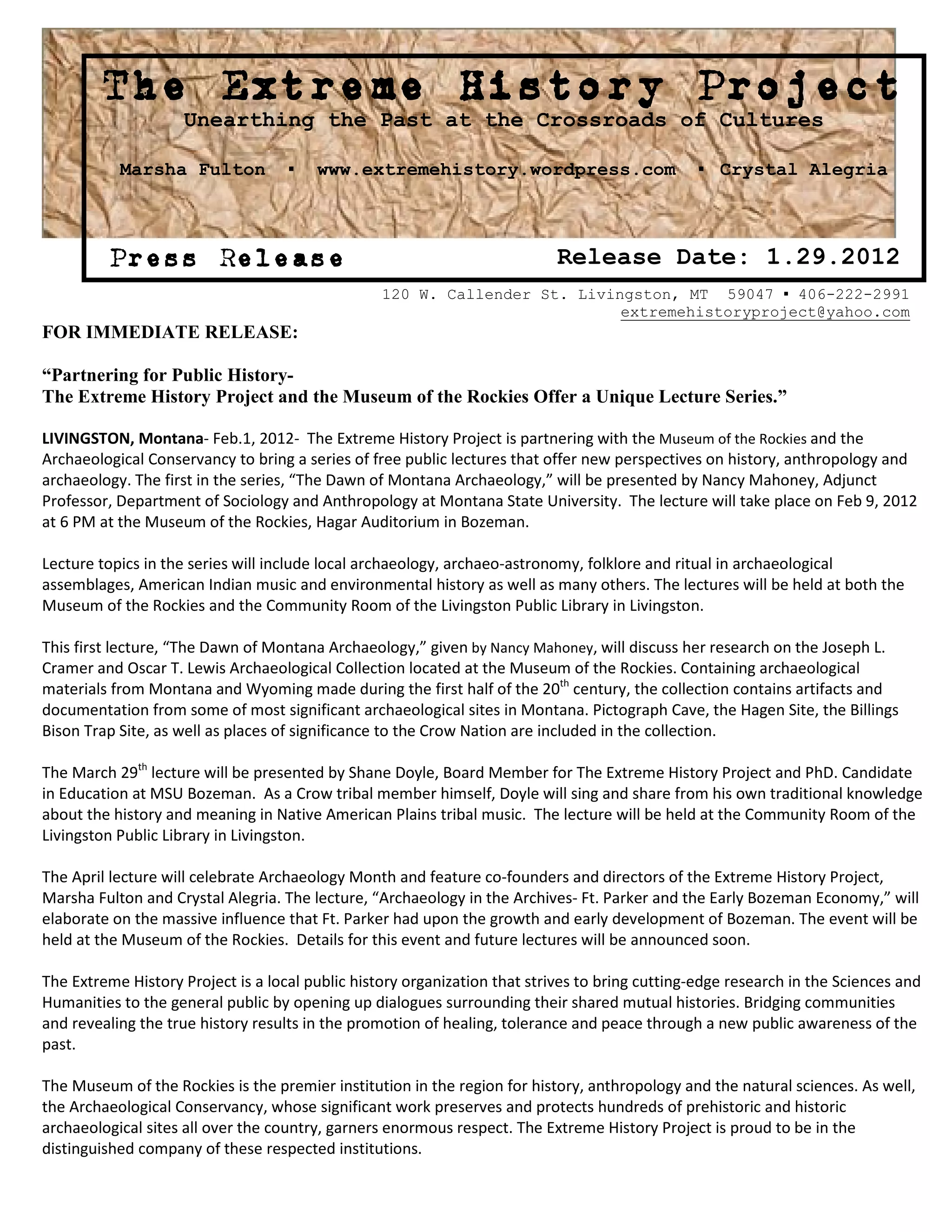The Extreme History Project Partners with the Museum of the Rockies and ...
