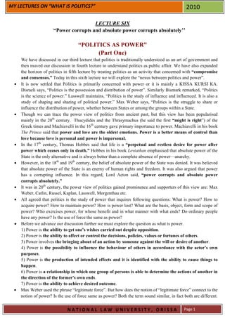 Lecture six politics as power-part one | PDF