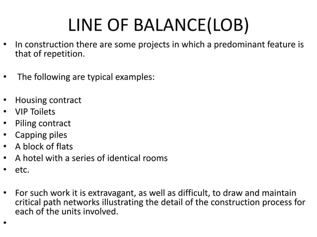 Lecture slides5; LINE OF BALANCE PROGRAMMING | PPTX