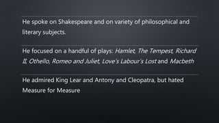 Lectures on shakespeare | PPTX