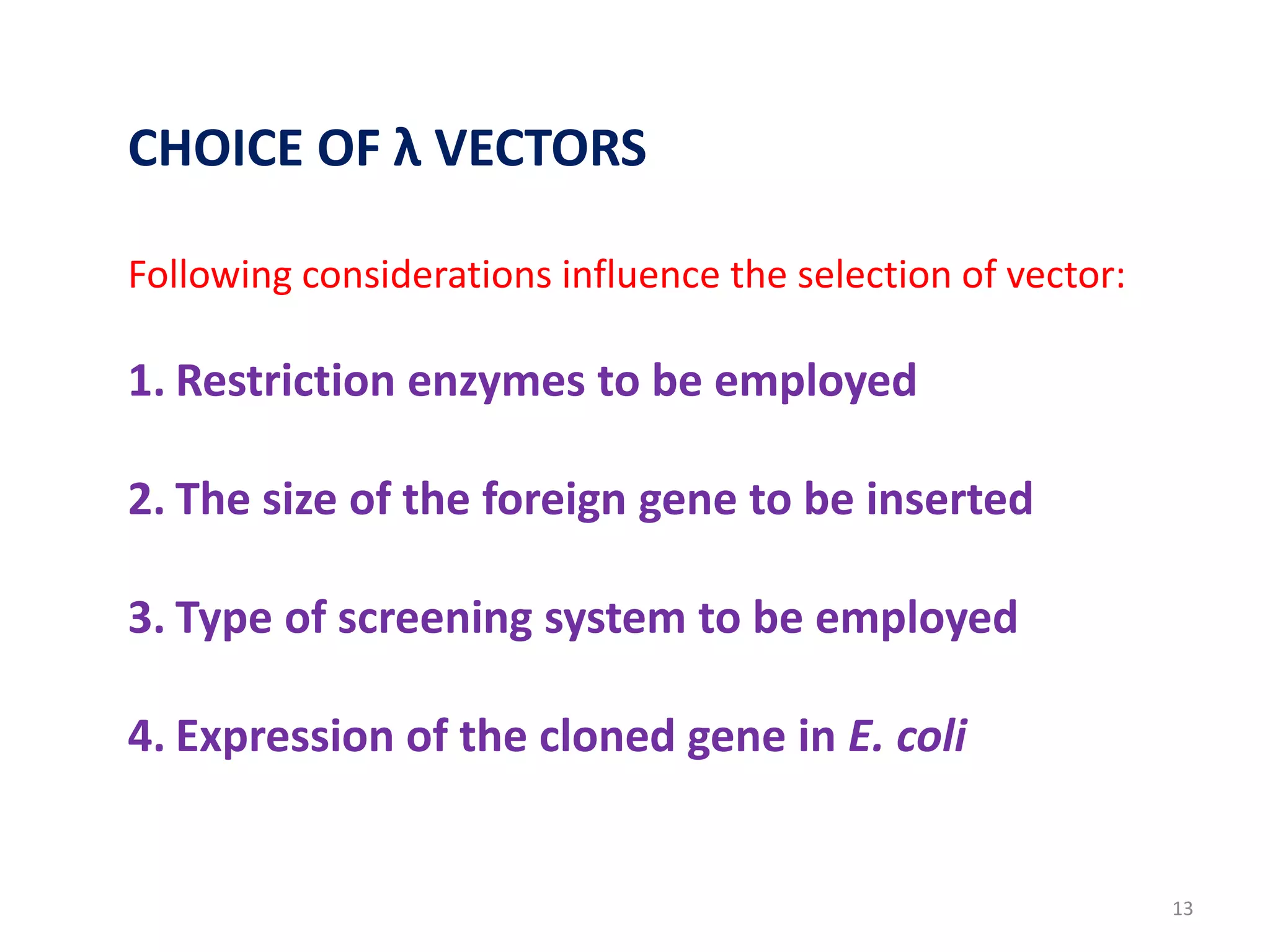 Lectut btn-202-ppt-l4. bacteriophage lambda and m13 vectors (1) | PPTX