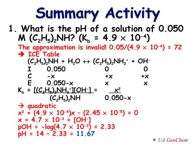 Lect w8 152 - ka and kb calculations_summary exercises_alg | PPT