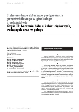 Leczenie bólu w położnictwie - zalecenia | PDF