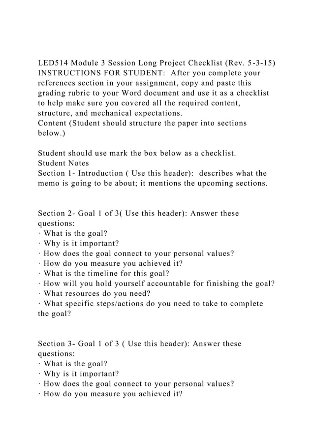 LED514 Module 3 Session Long Project Checklist (Rev. 5-3-15)INST.docx
