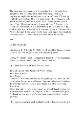 LED 6510 Lesson Plan Peer Review FormTitle of Lesson Plan Revi.docx